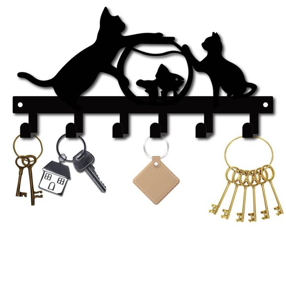 Wall Decor | New Cat Fish Bowl Black Metal Wall Hanger With Hooks ...